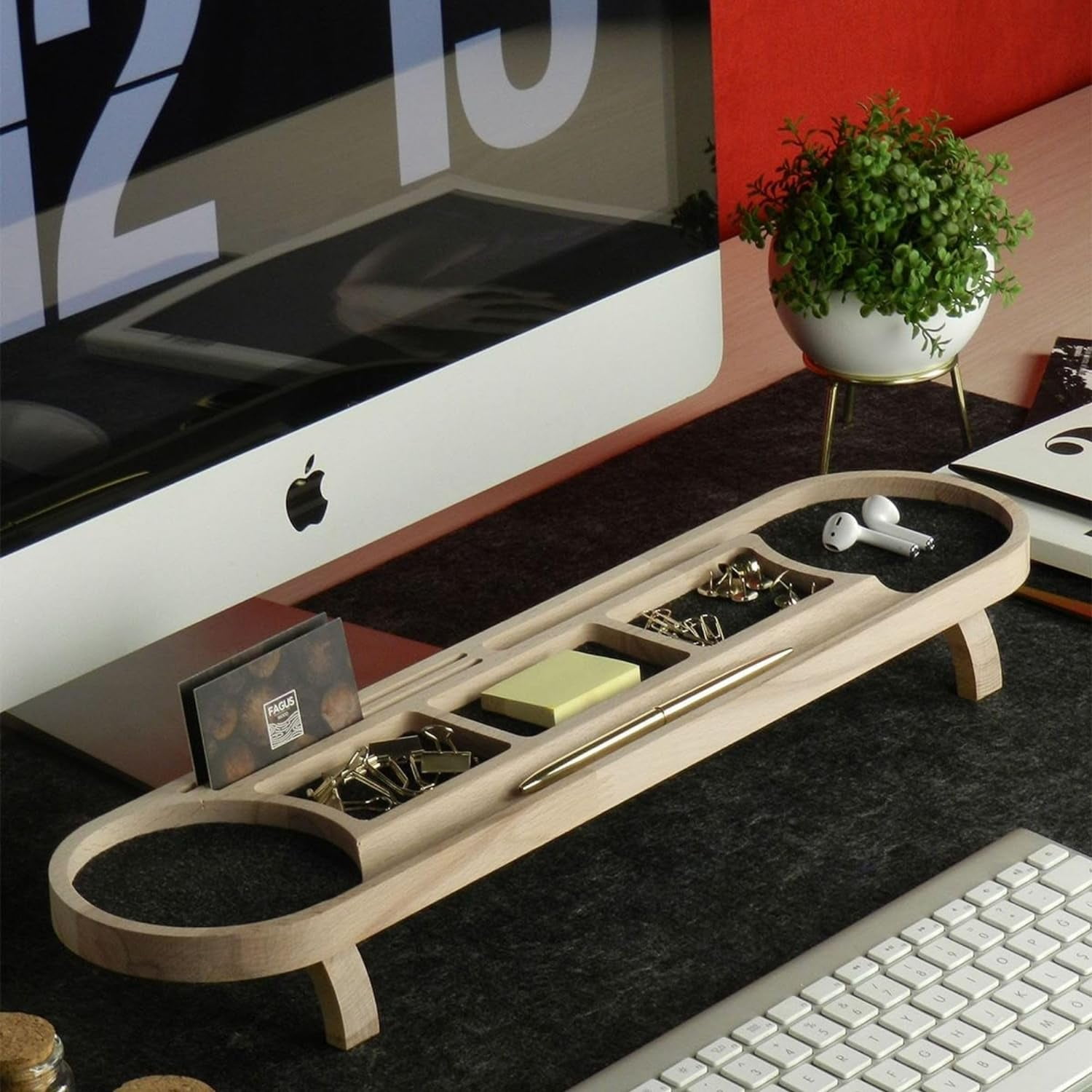 Natural Wood Desk Organizer Multi-Compartment Storage Solution for ...