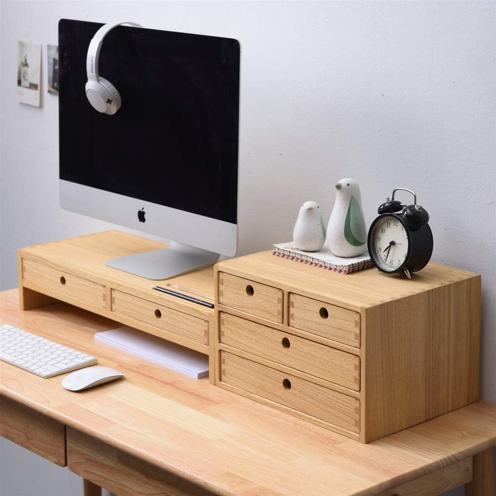 Natural Wood Desktop Organizers with Drawers - Home Workspace Office ...