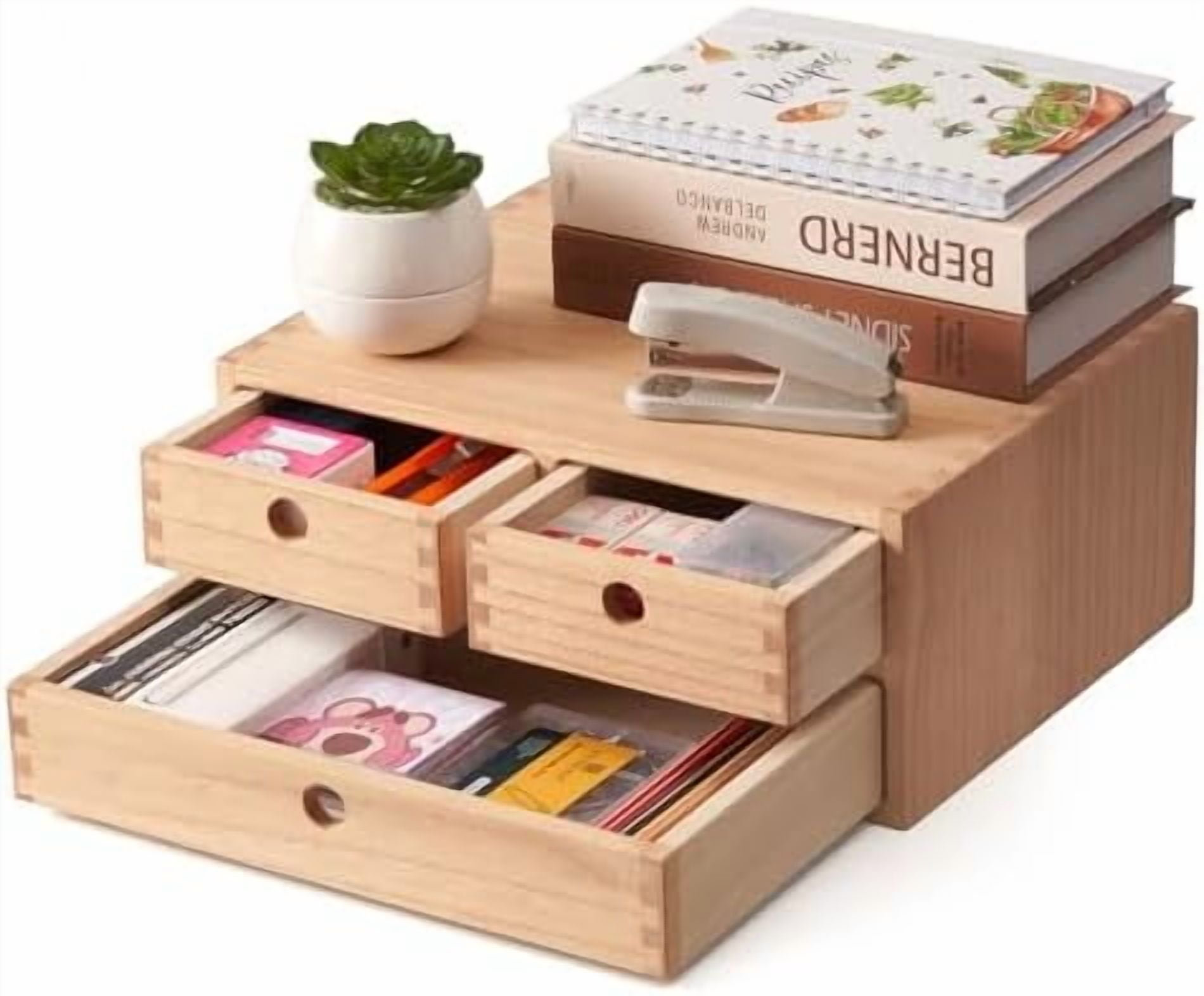 Natural Wood Desktop Organizers with Drawers - Home Workspace Office ...