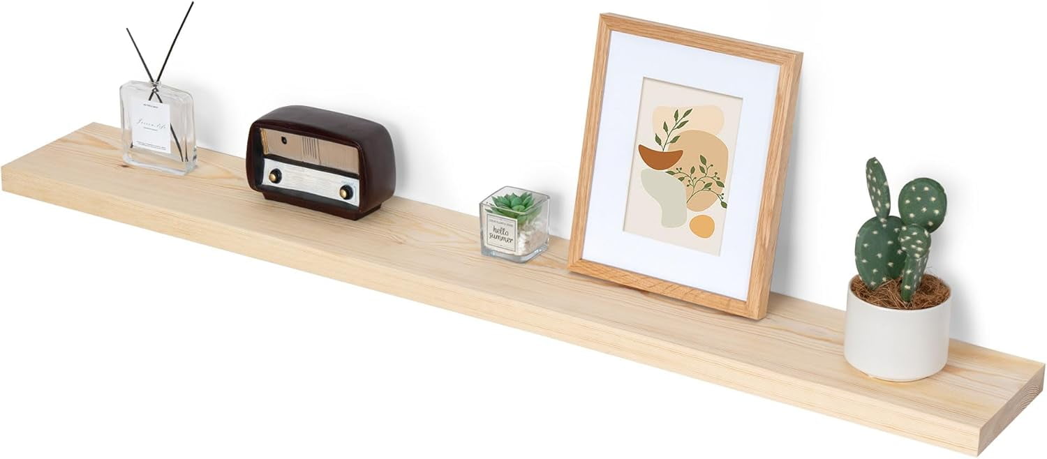 Natural Wood Floating Shelves, 48 Inch Floating Shelf Unfinished Set of ...
