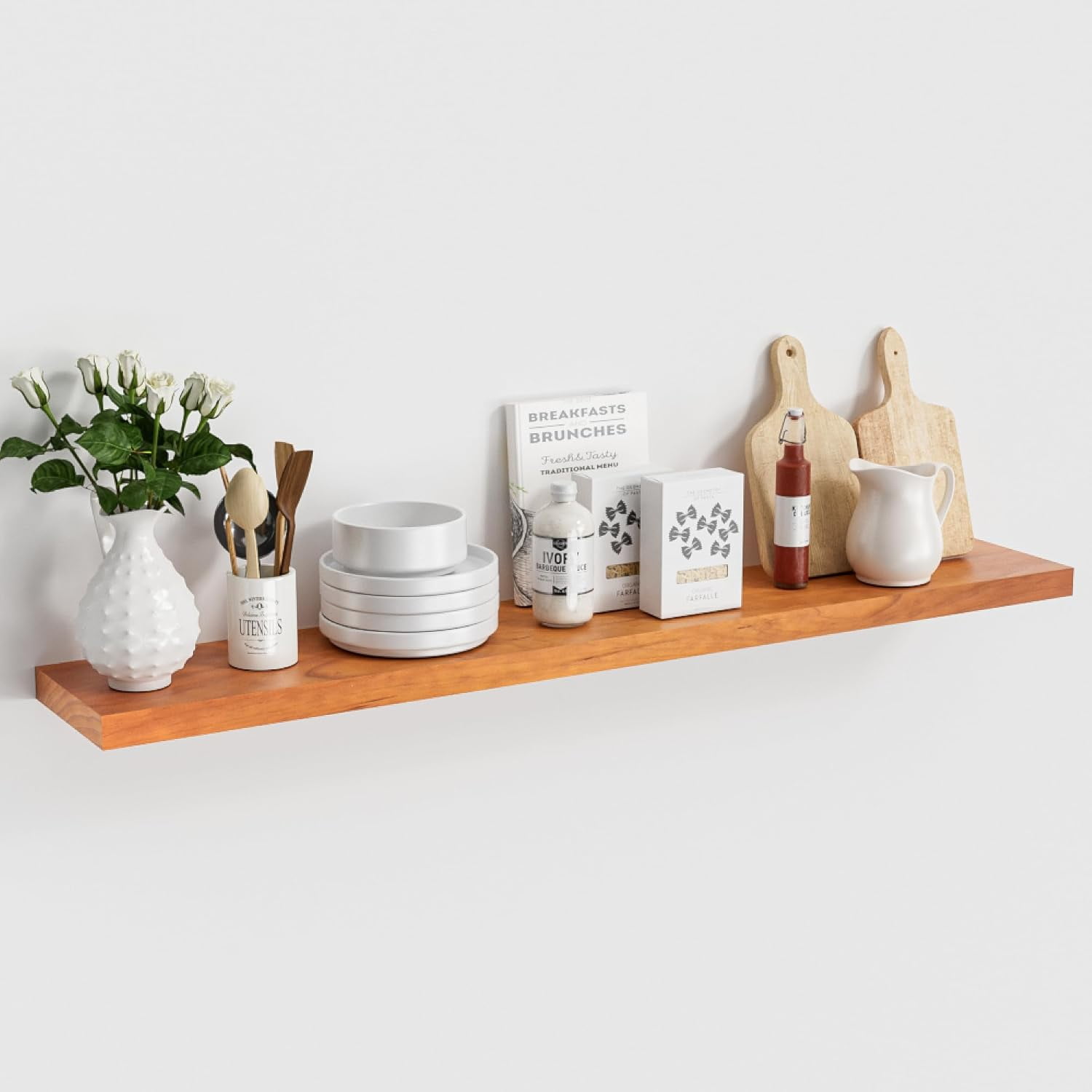 Natural Wood Floating Shelves 48 inches Long - Bathroom Wooden Shelves ...