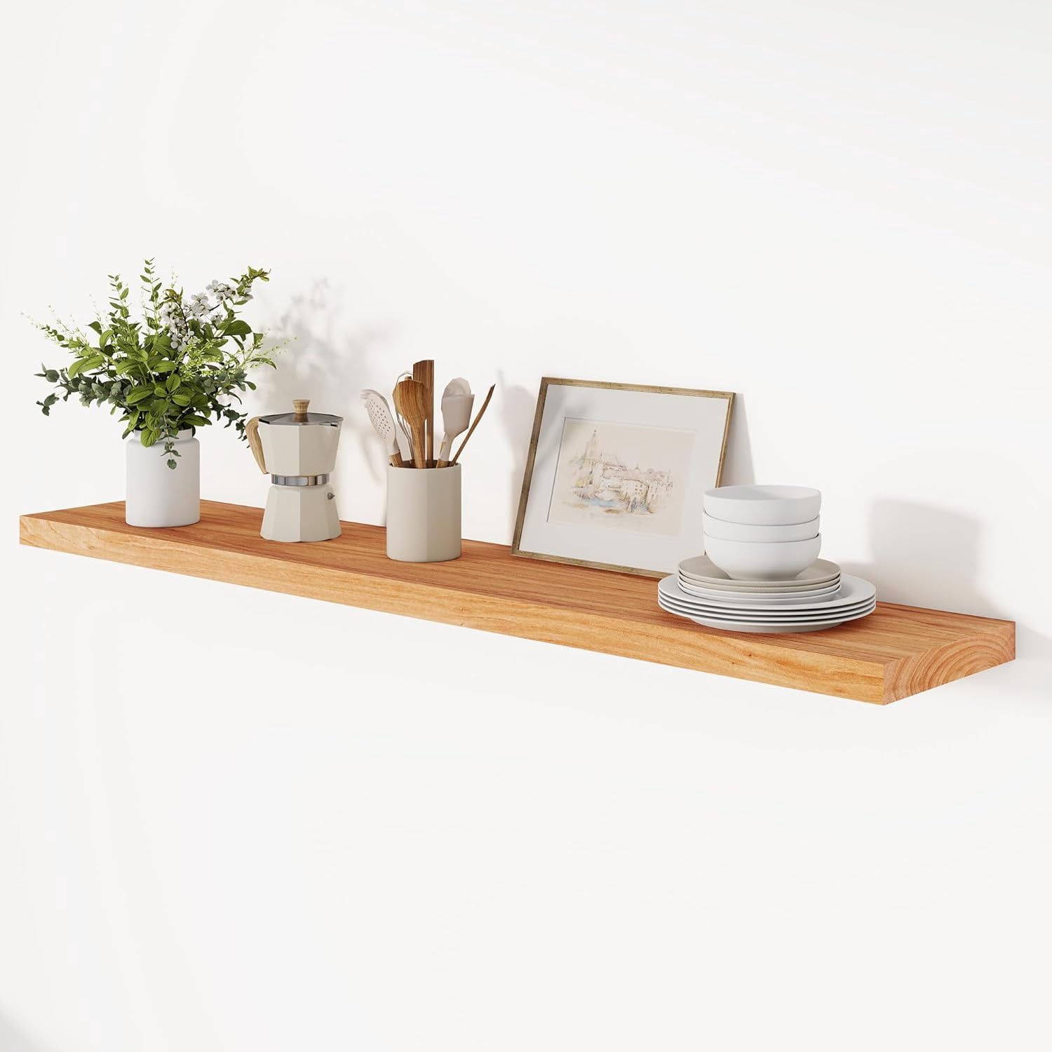Natural Wood Floating Shelves for Wall, 48 inches x 8” Deep x 1.4”Thick ...