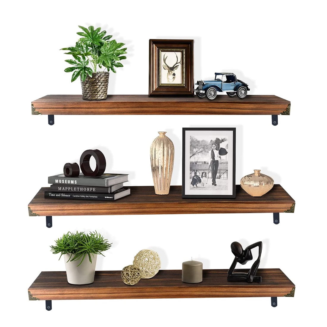 Natural Wood Floating Shelves Wall Mounted Farmhouse Wooden Shelf for ...