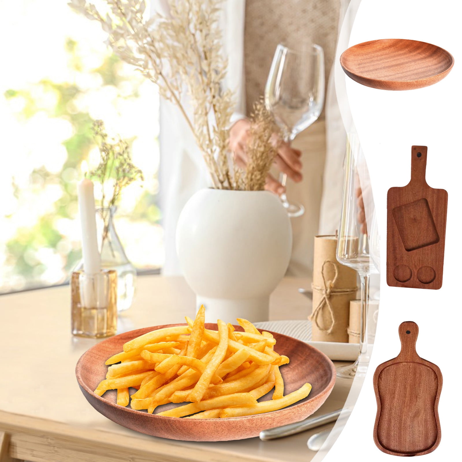 Natural Wood Fruit Plates Elegant Snack Platters Durable Wooden Serving ...