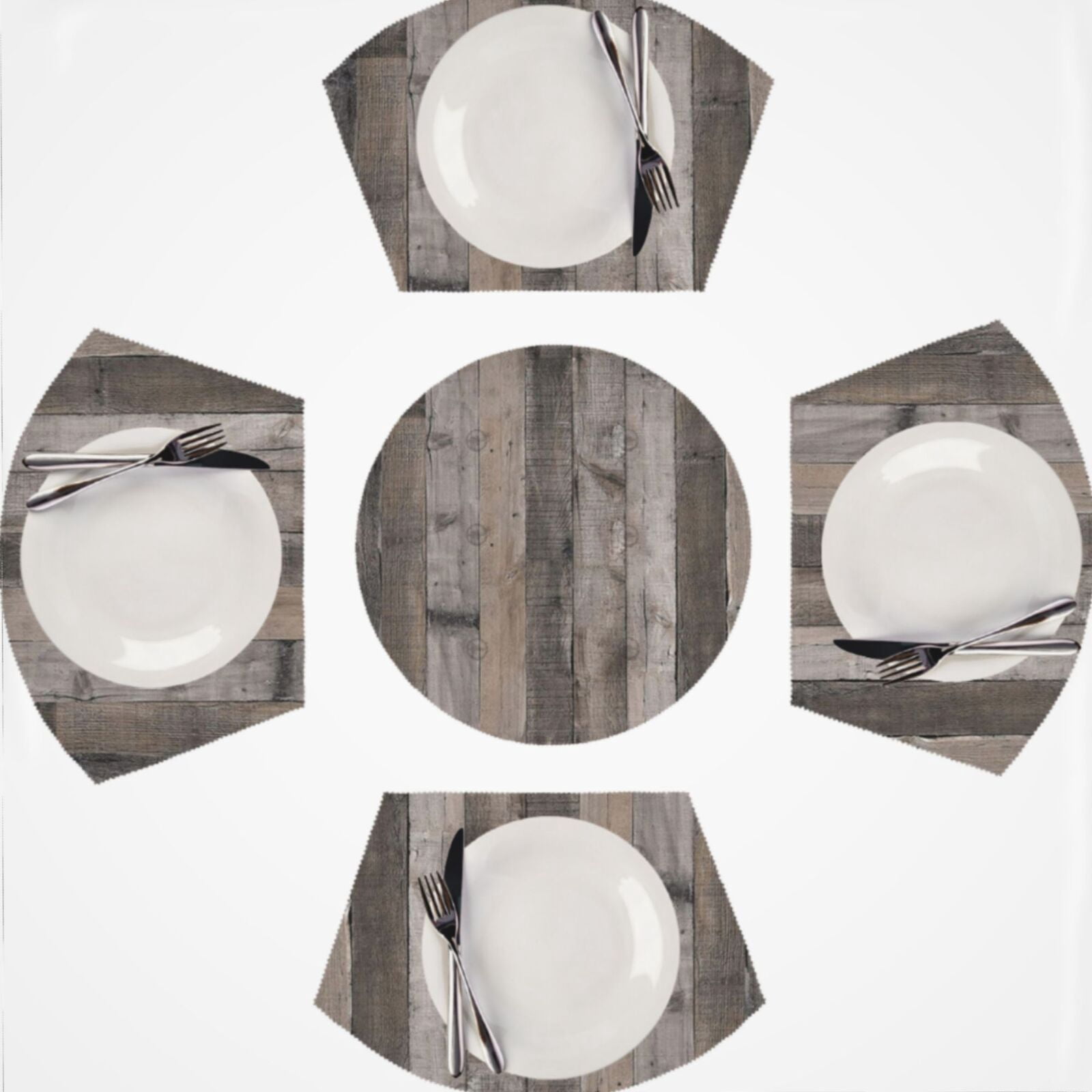Natural Wood Grey Wood Round Table Placemats Set Of 5 Wedge Table Mats ...