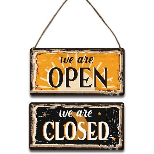 Natural Wood Open and Closed Business Signs Black Rectangle Double ...