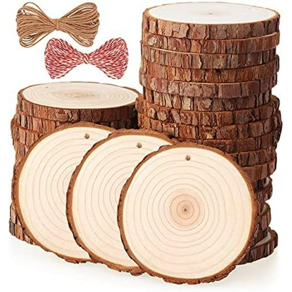Natural Wood Slices, 30 Pcs 3.5-4 Inch Unfinished Predrilled Wooden ...