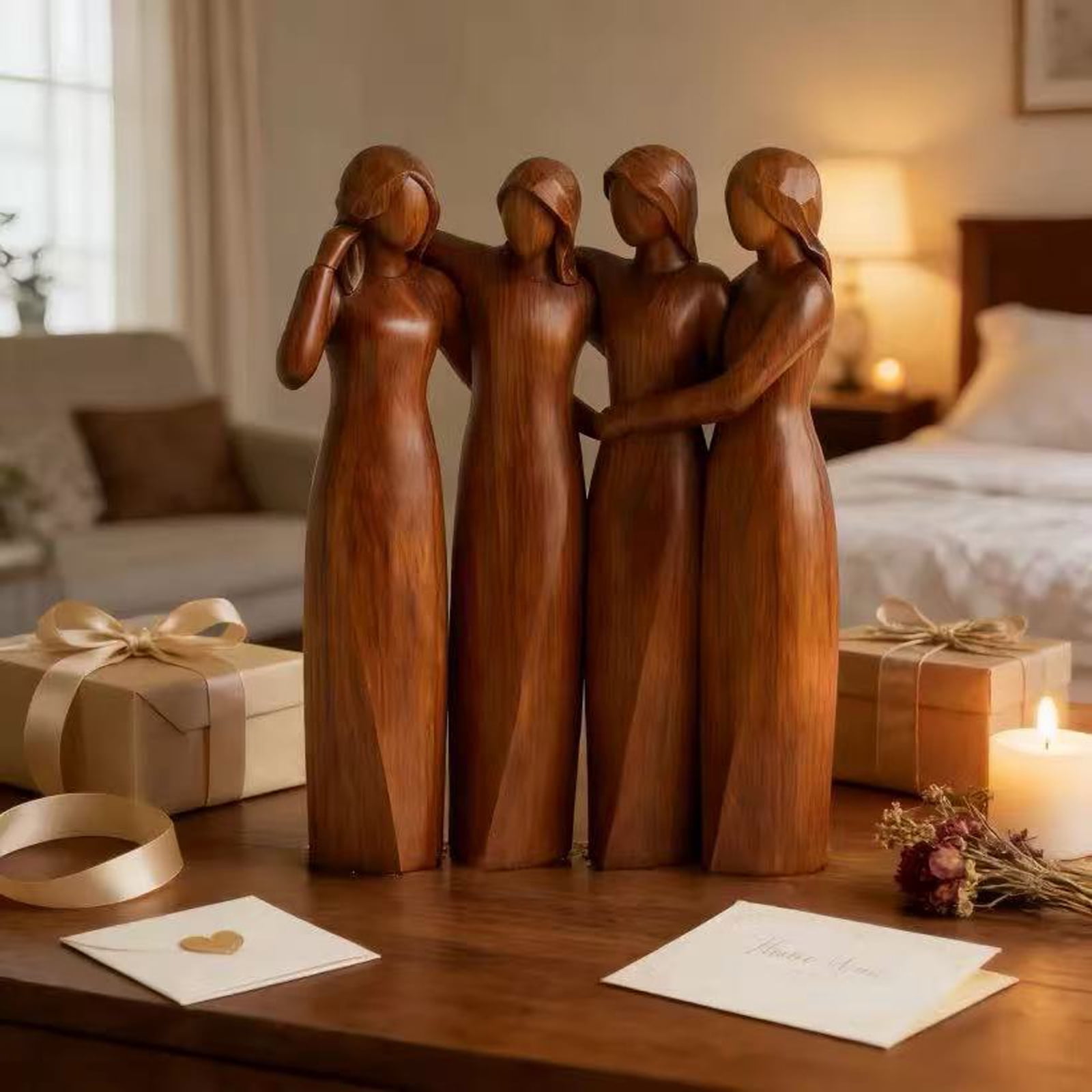 Natural Wood Texture Resin Decor – 4-Sister Figurine 7.09 Inch Tall ...