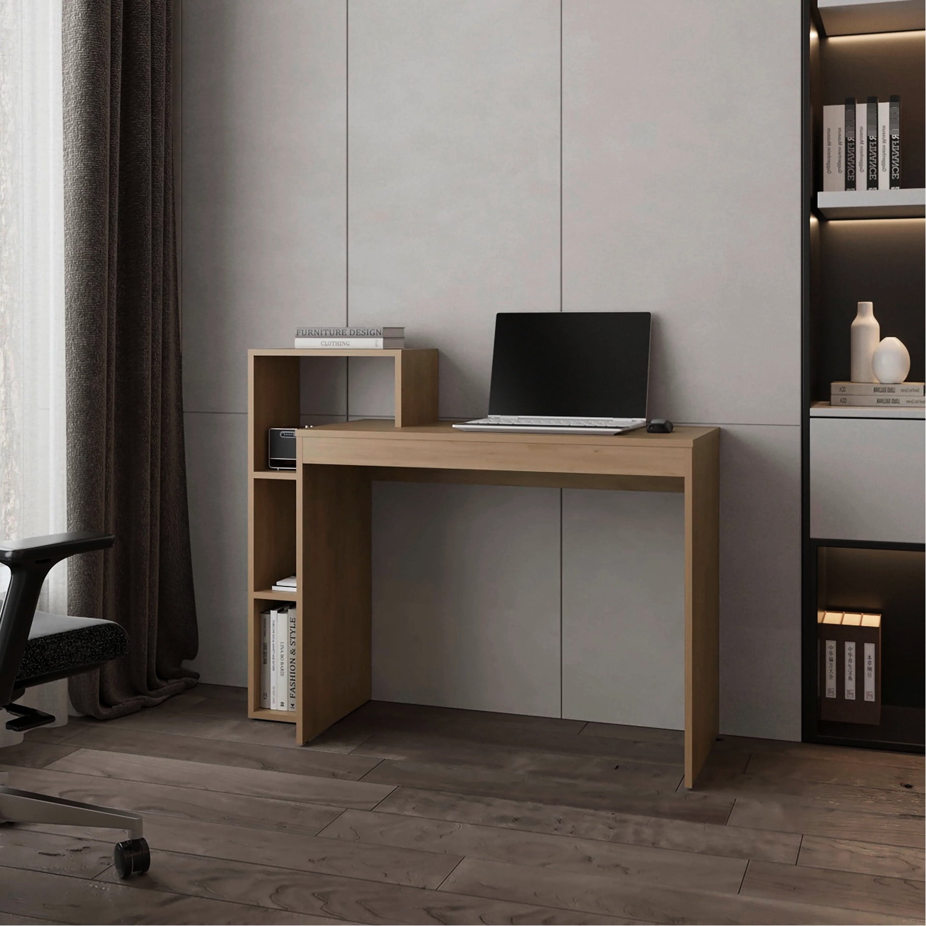 Natural Wood Tone - Rectangular Design with Open Storage - Home Office ...