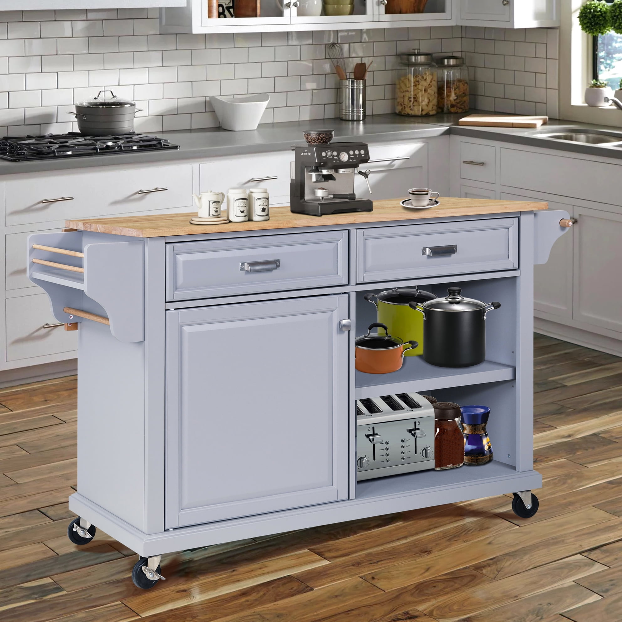 Natural Wood Top Kitchen Island Storage - Gray. Sufficient Facilities ...