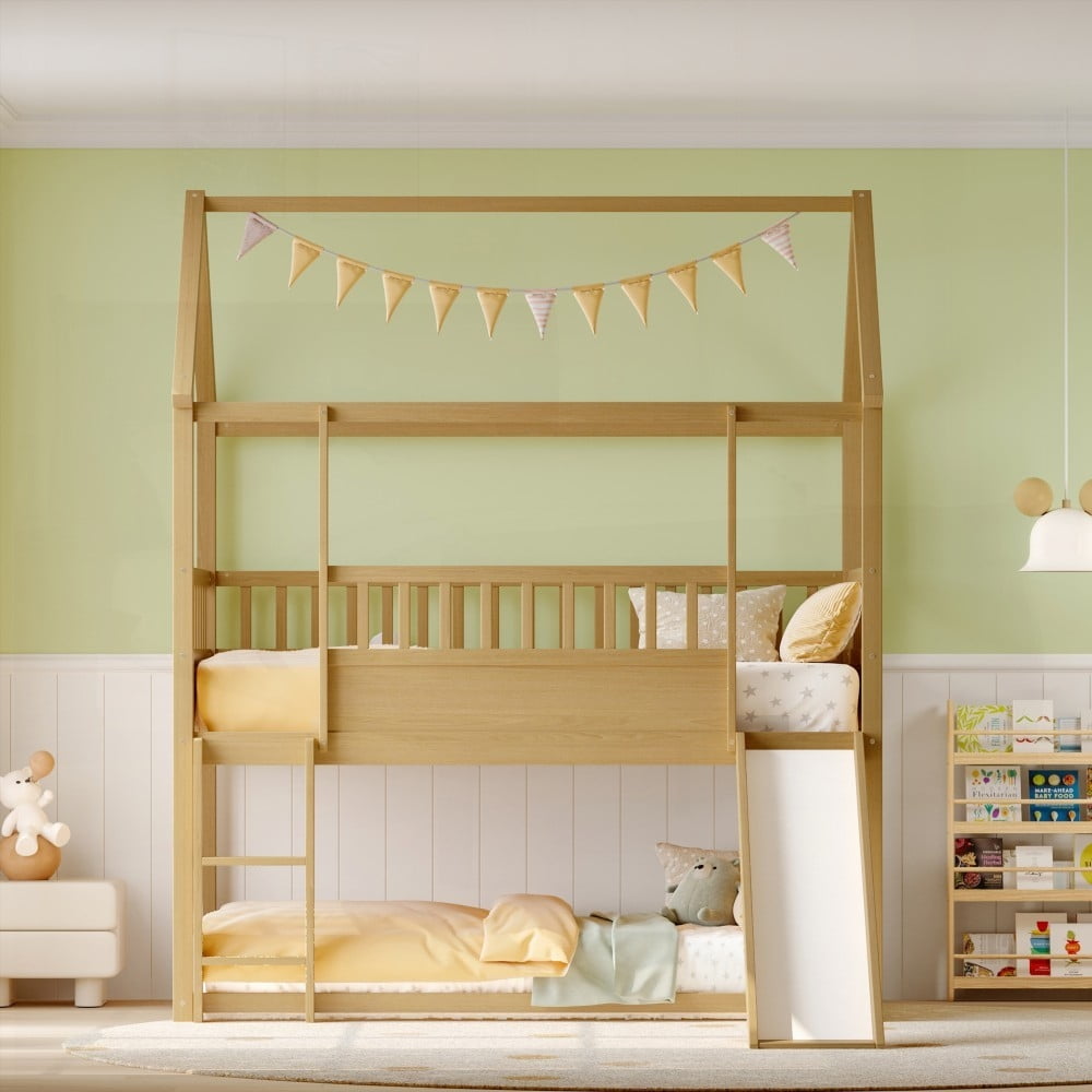 Twin Size Pine Platform Bed Frame with Convertible Slide and Ladder ...