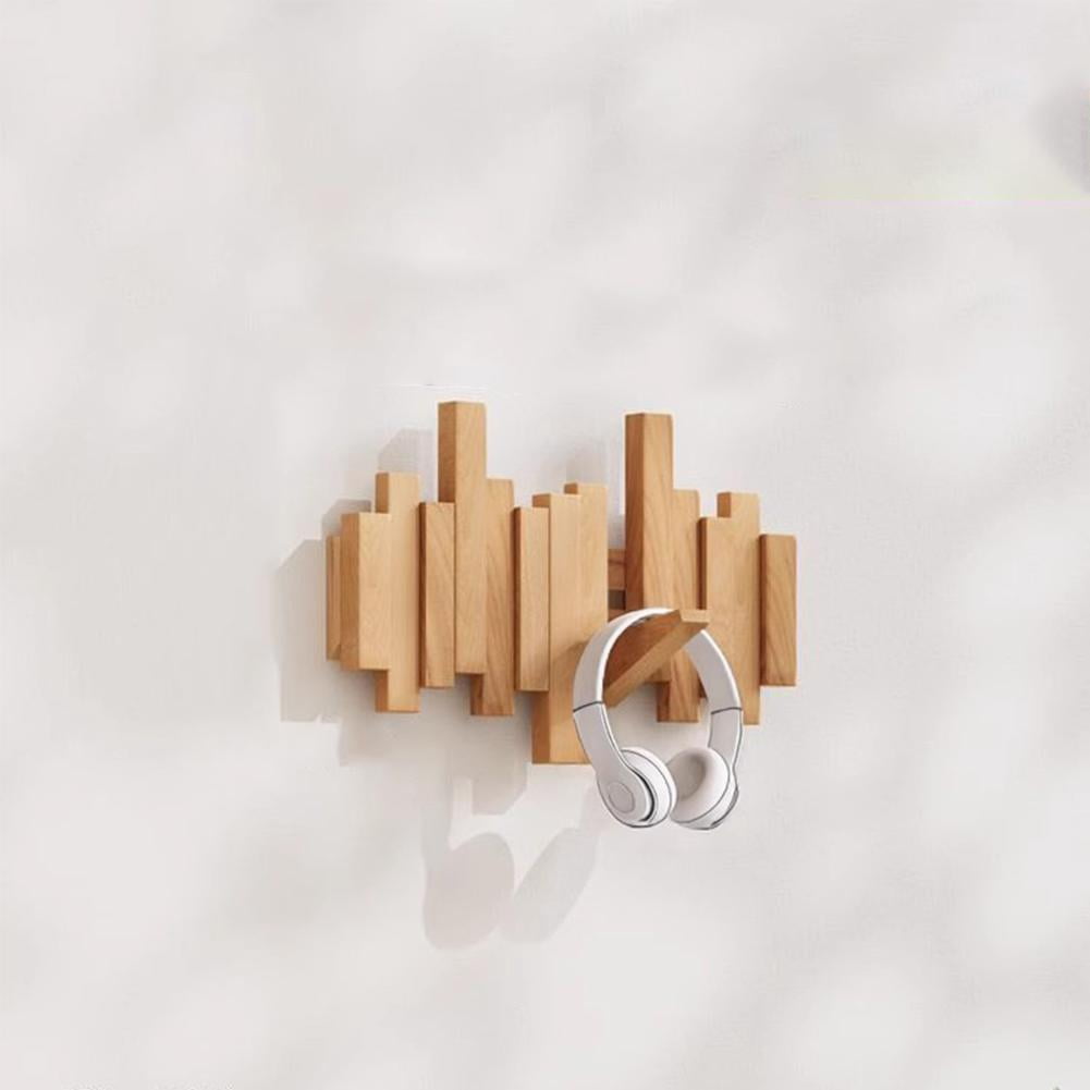 Natural Wood Wall Mounted Coat Rack, 6 Flip-Down Hooks, Multi Rack ...