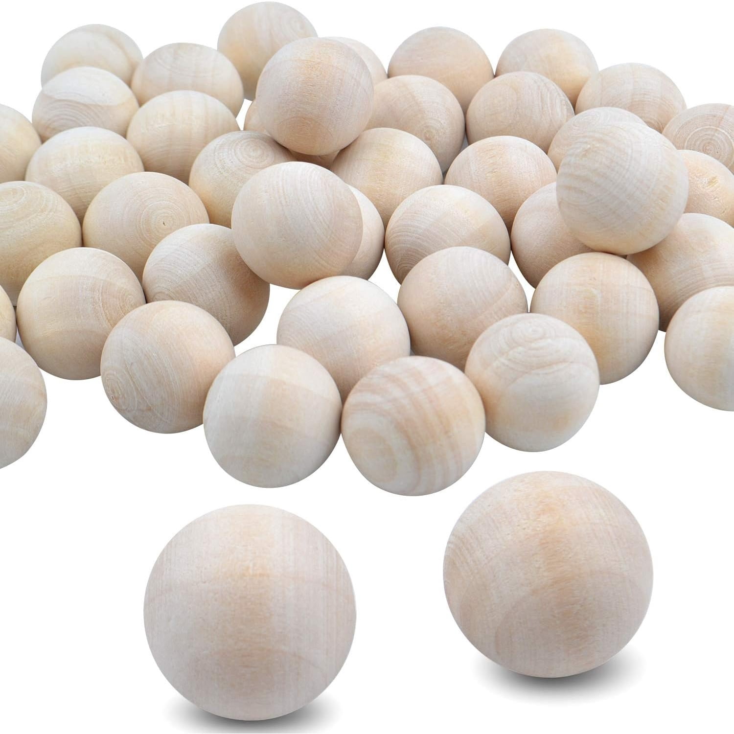 Natural Wooden Balls, 50 Pieces Unfinished Round Wood Mini Wood Craft ...