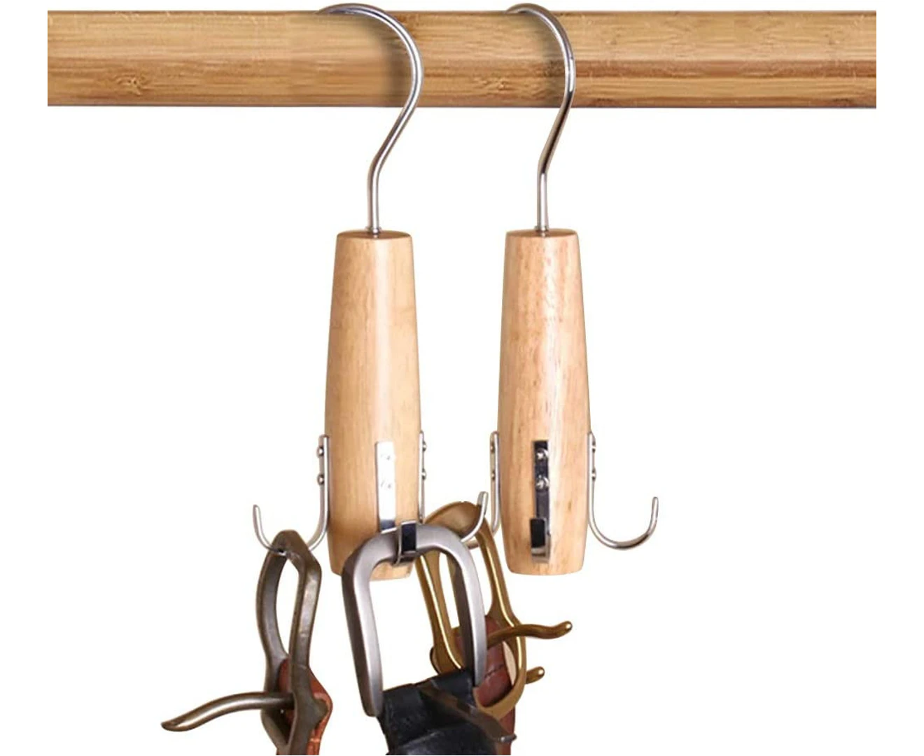 Natural Wooden Belt Hanger 2 Pack, Smooth Finish Solid Wood Belt Racks ...