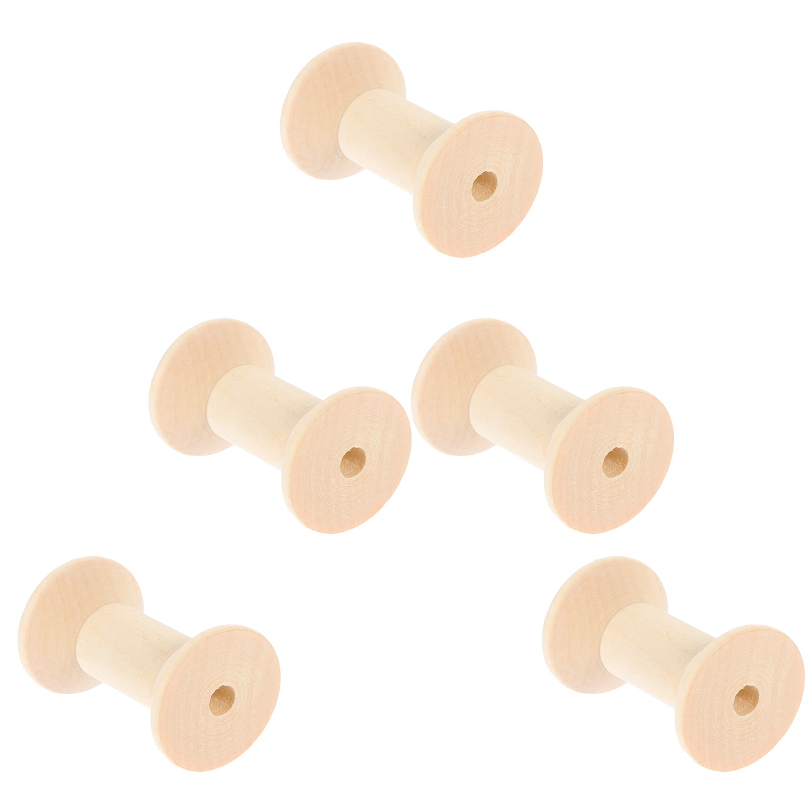 Natural Wooden Bobbins 5 Pcs Spool Mini Retro Decor Embroidery Thread ...