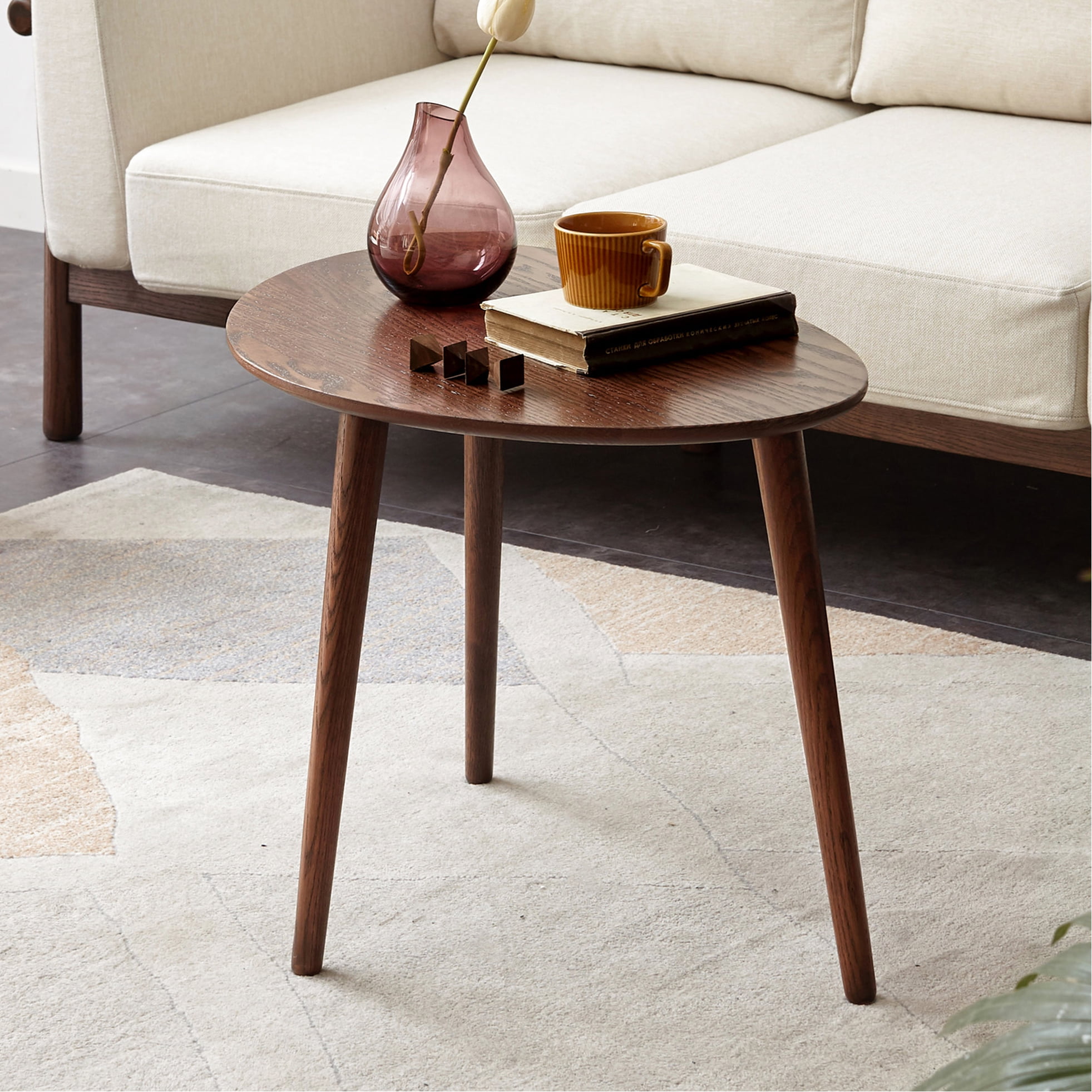 Natural Wooden Center Table, Solid Oak, Oval, 19.68'‘x17.51''x25.73 ...