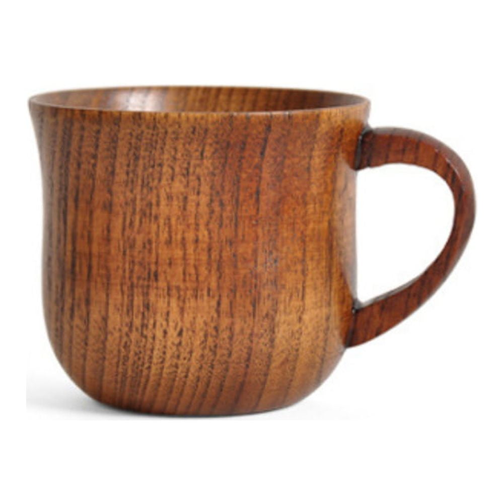 Natural Wooden Cup with Handle, Heat Insulation Coffee Mug Beverage Tea ...
