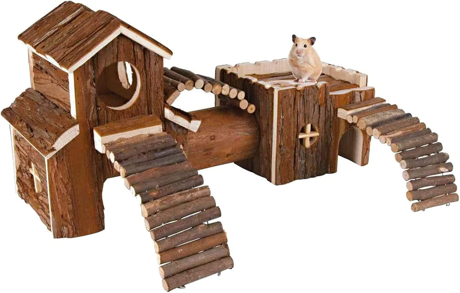 Natural Wooden Hamster Tunnel Playground Small Animal Multi-Room ...