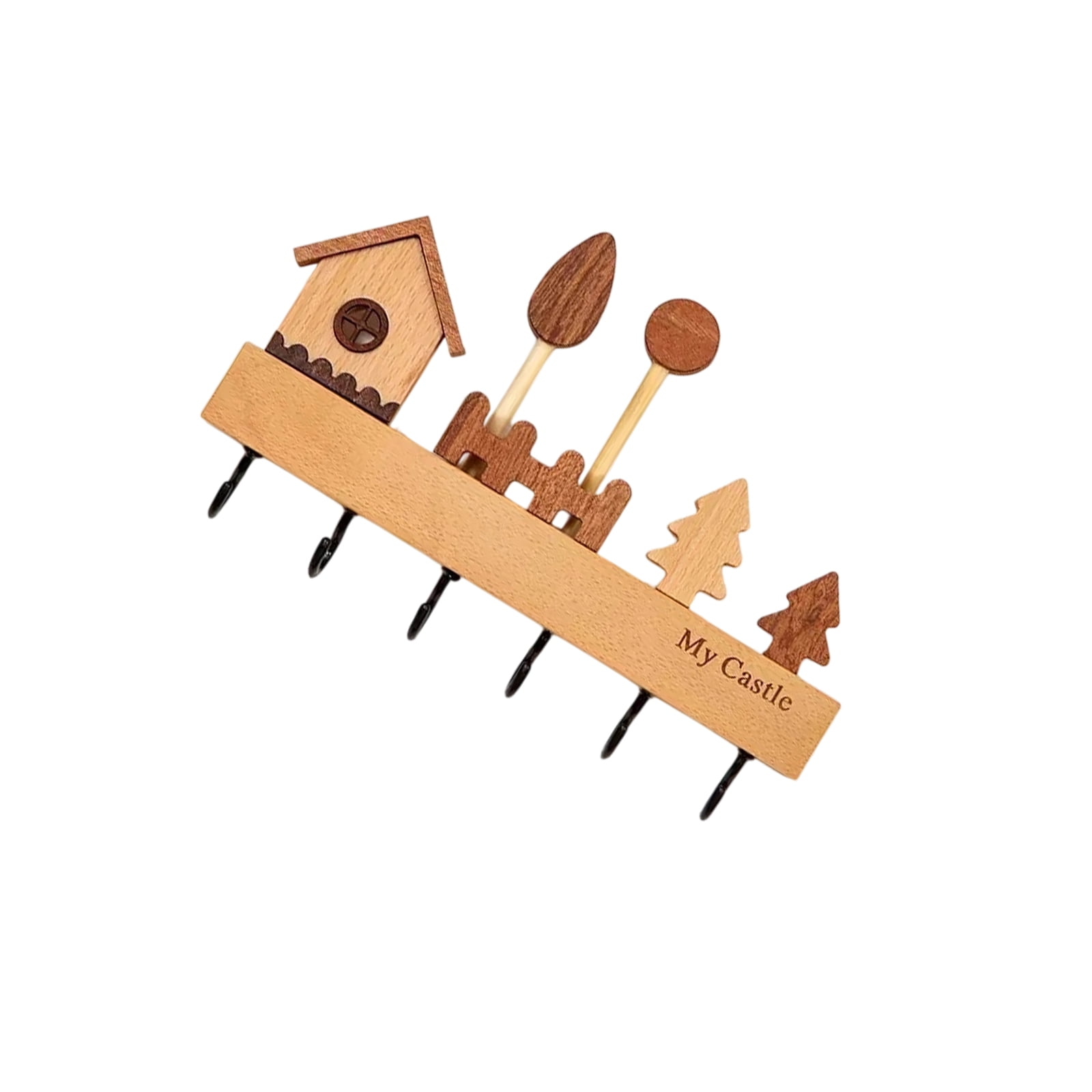 Natural Wooden Key Hook Set Removable Adhesive Wall Hanger For ...