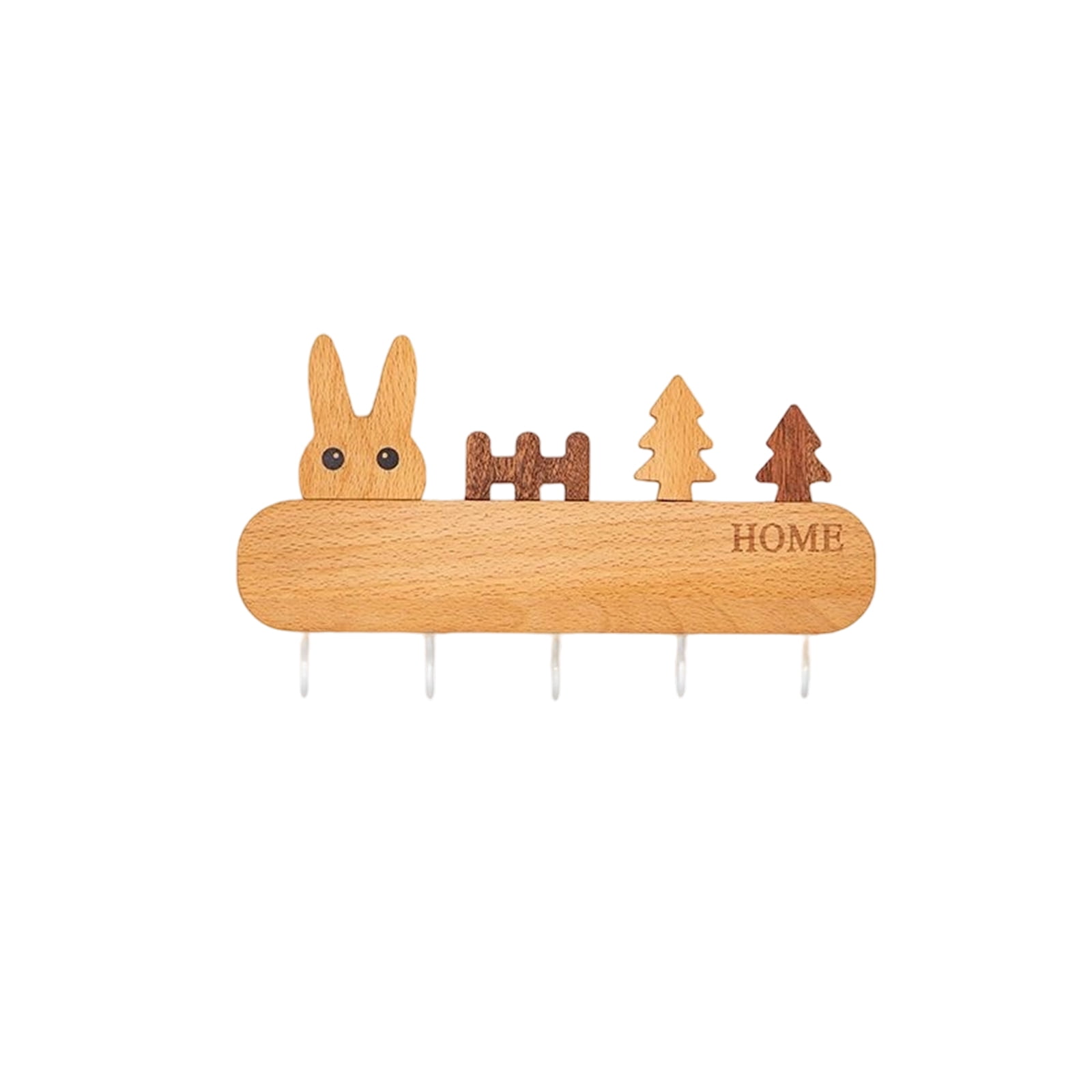 Natural Wooden Key Hook Set Removable Adhesive Wall Hanger For ...