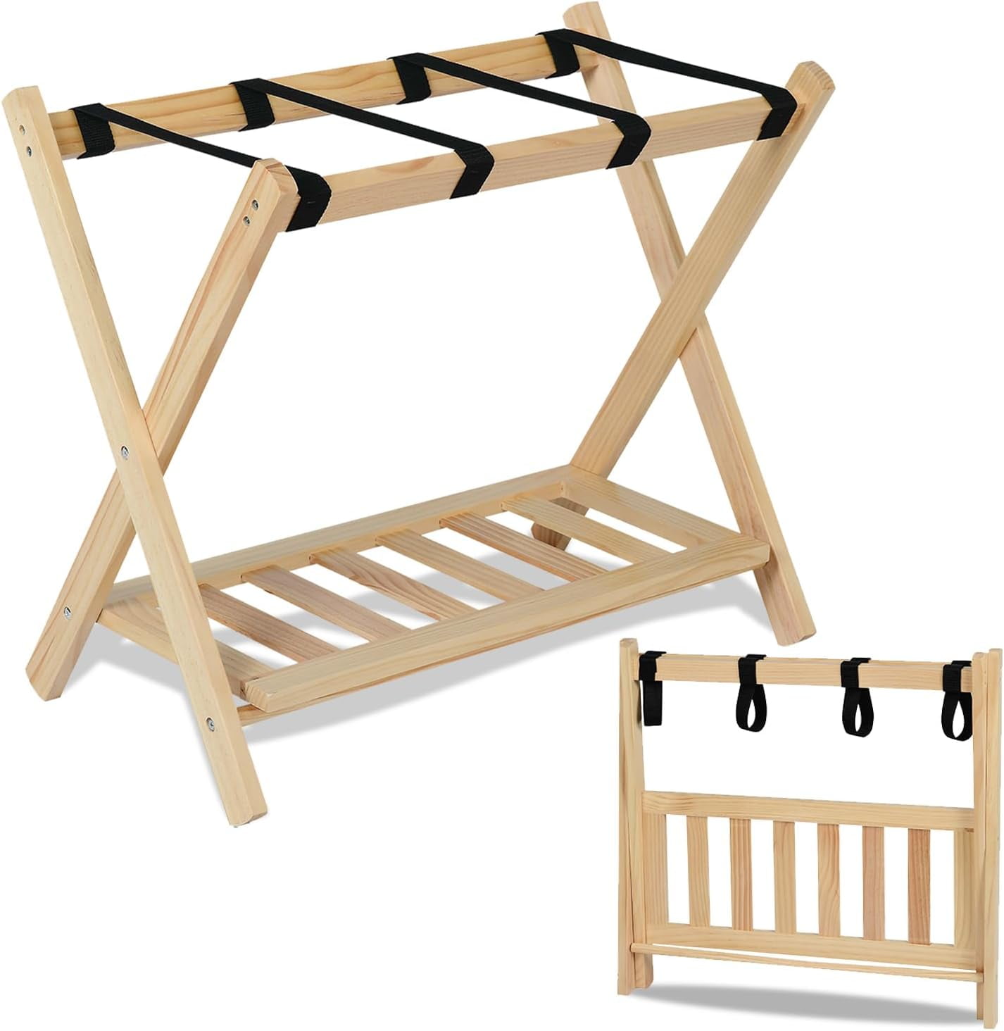 Natural Wooden Luggage Racks Set of 2, Wood Luggage Rack for Suitcases ...