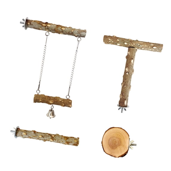 Natural Wooden Parrot Perch Set with Swing, Chew & Ladder for Exercise ...