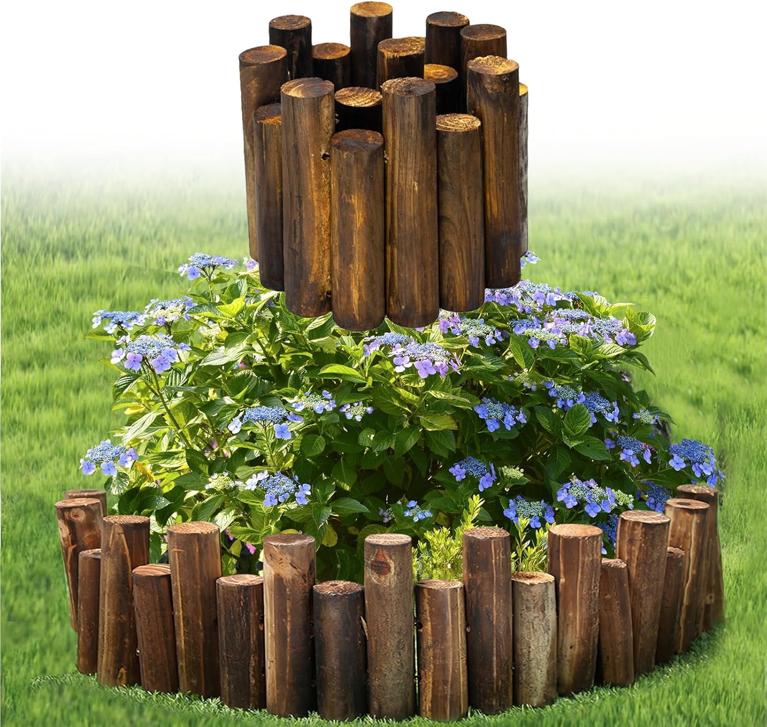 Natural Wooden Solid Log Edging Border, Wood Garden Fence for Flower ...