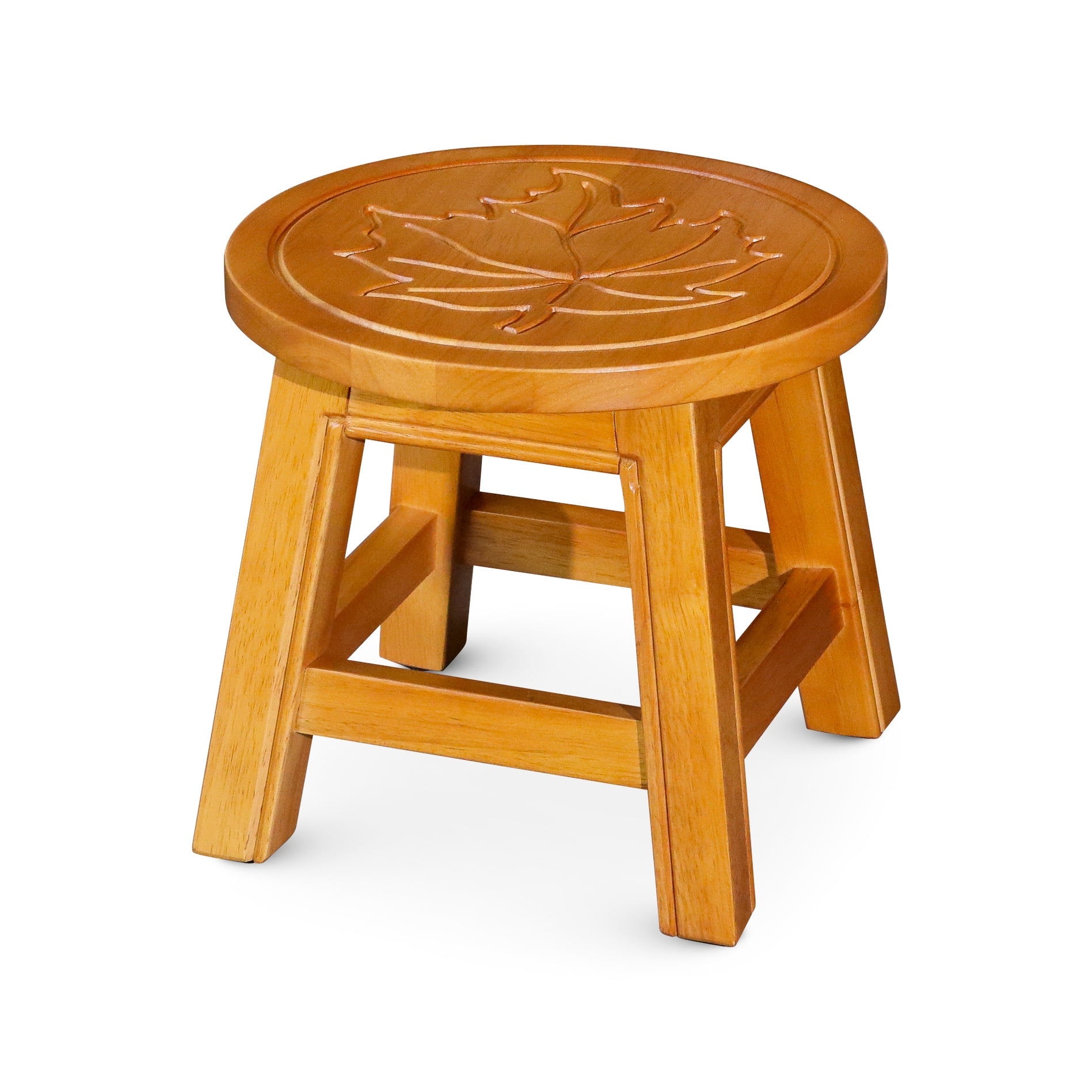 Natural Wooden Step Stool, Embellished With Maple Leaf - Decorative ...