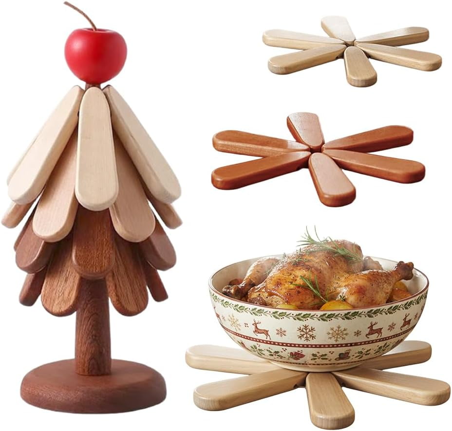 Natural Wooden Tree Trivets for Hot Dishes, 2026 Upgrade Foldable ...