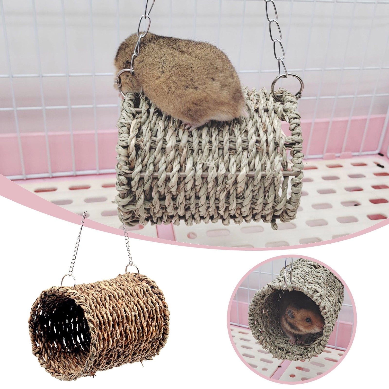 Natural Woven Hanging Tube Toy for Parrots Small Animals Chewing Play ...