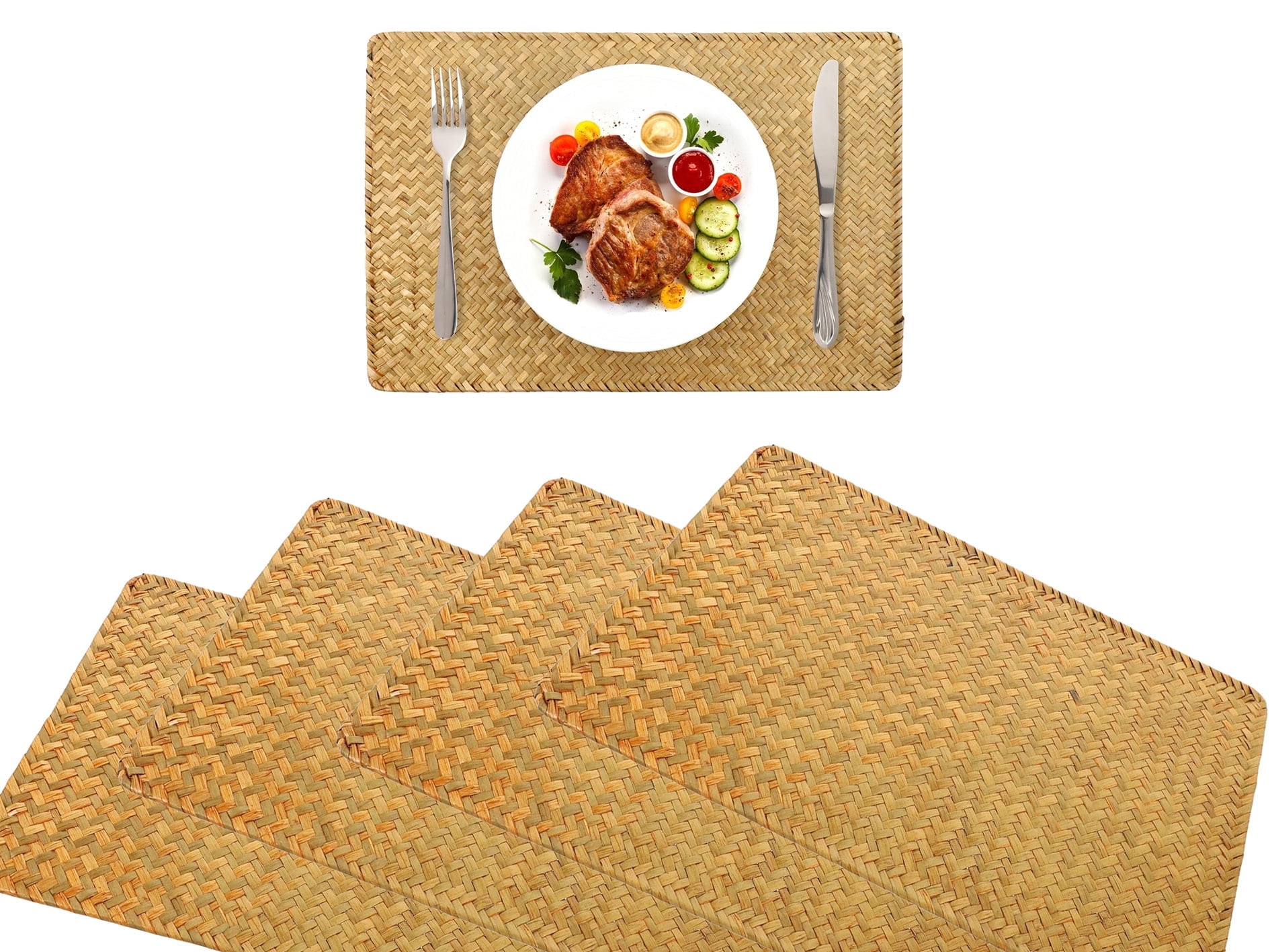 Natural Woven Rattan Rectangular Placemats for Dining Table (Set of 4 ...