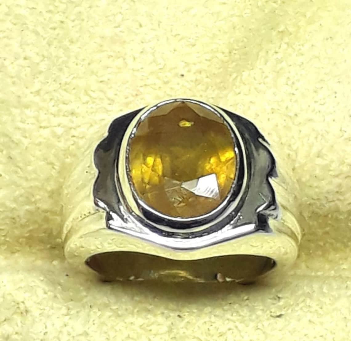 Natural Yellow Sapphire Ring-Men Ring Handmade Birthstone Ring For Men ...
