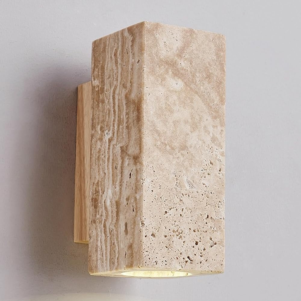 Natural Yellow Stone Wall Light Wood Base Wall Mount Light Mid Century ...