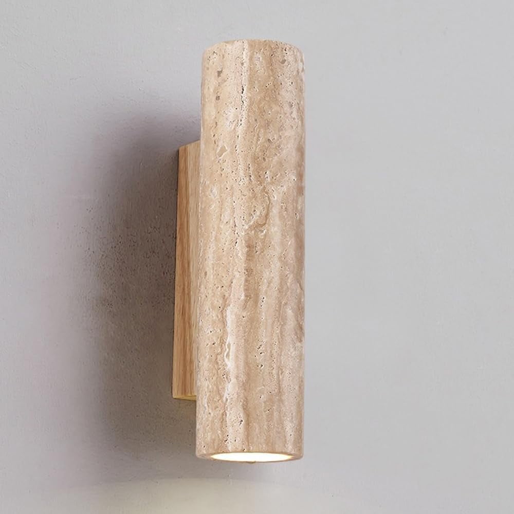 Natural Yellow Stone Wall Light Wood Base Wall Mount Light Mid Century ...