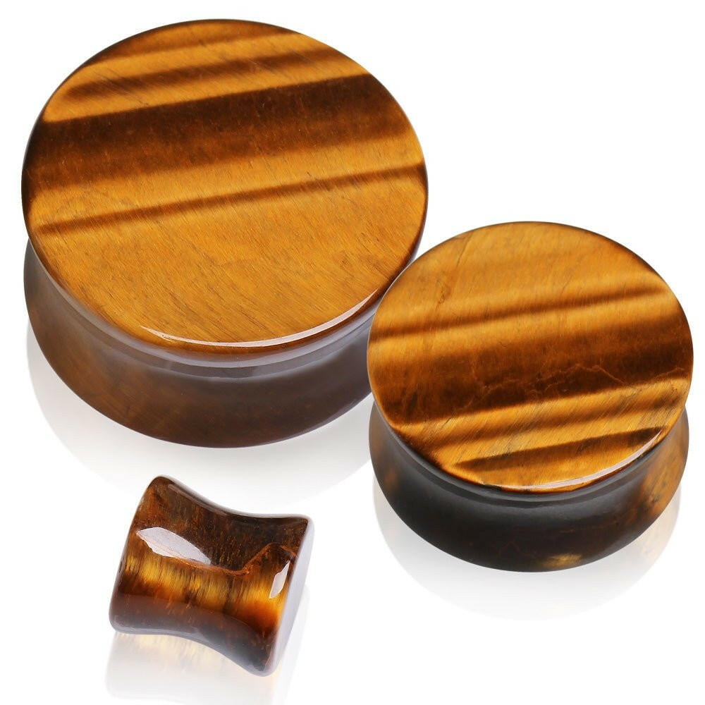 Natural Yellow Tiger Eye Semi Precious Stone Saddle Plug - Walmart.com