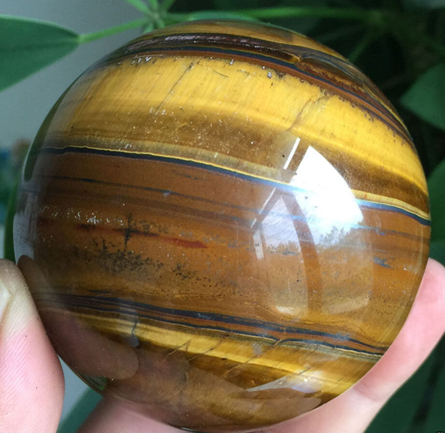 Natural Yellow Tigers Eye Quartz Crystal Sphere 50mm With Stand Stone ...