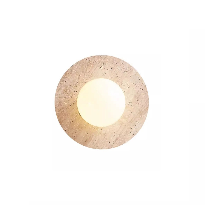 Natural Yellow Travertine Wall Sconce Circular Stone Fixture with White ...