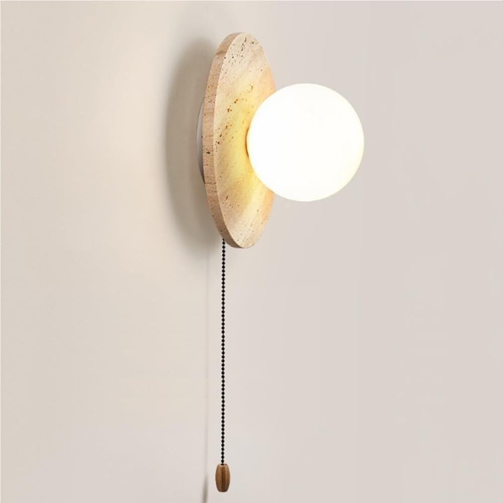 Natural Yellow Travertine Wall Sconce Circular Stone Fixture with White ...