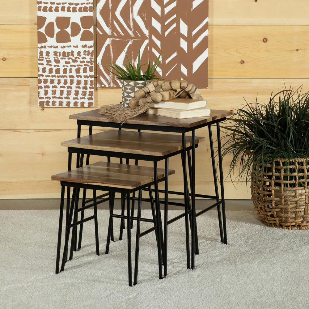 Natural and Black 3-Piece Nesting Table with Hairpin Legs - Walmart.com