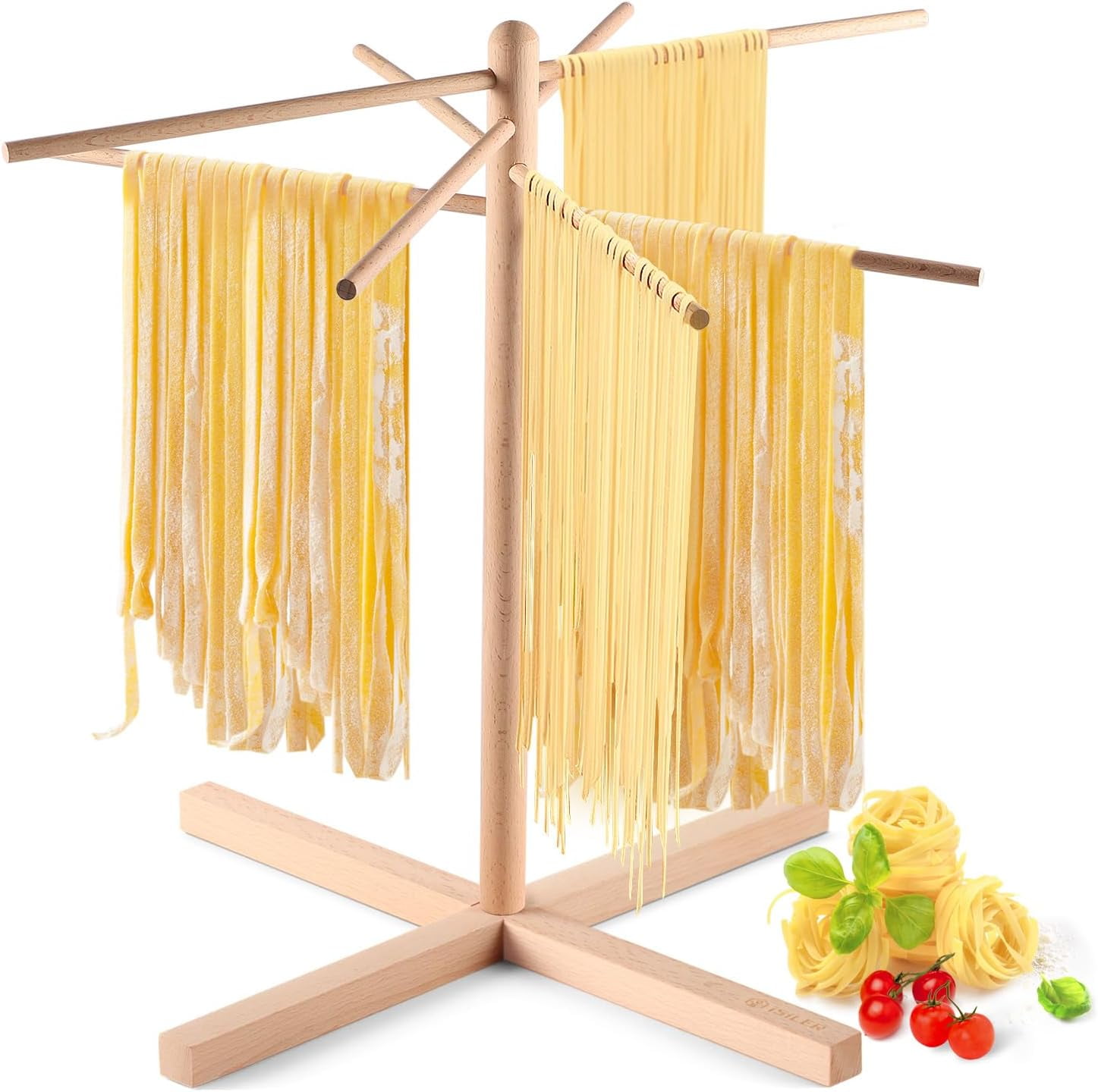 Natural beechwood spaghetti drying rack with 8 branches, easy to ...