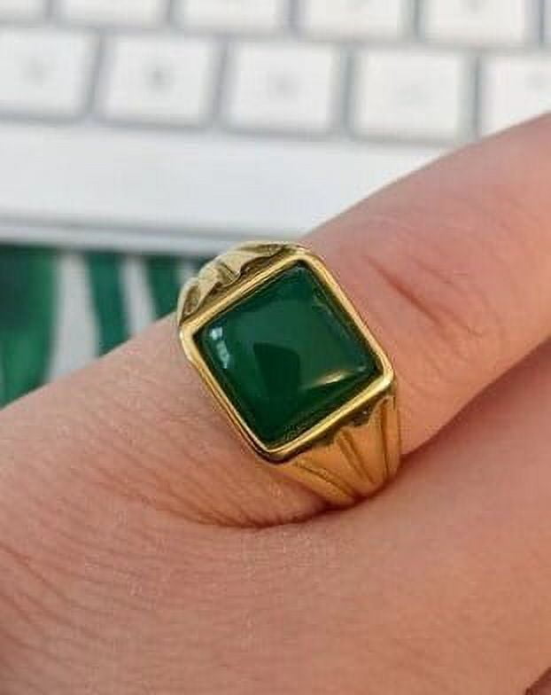 Natural certified Square Jade Ring Green Signet Ring Green Gemstone ...