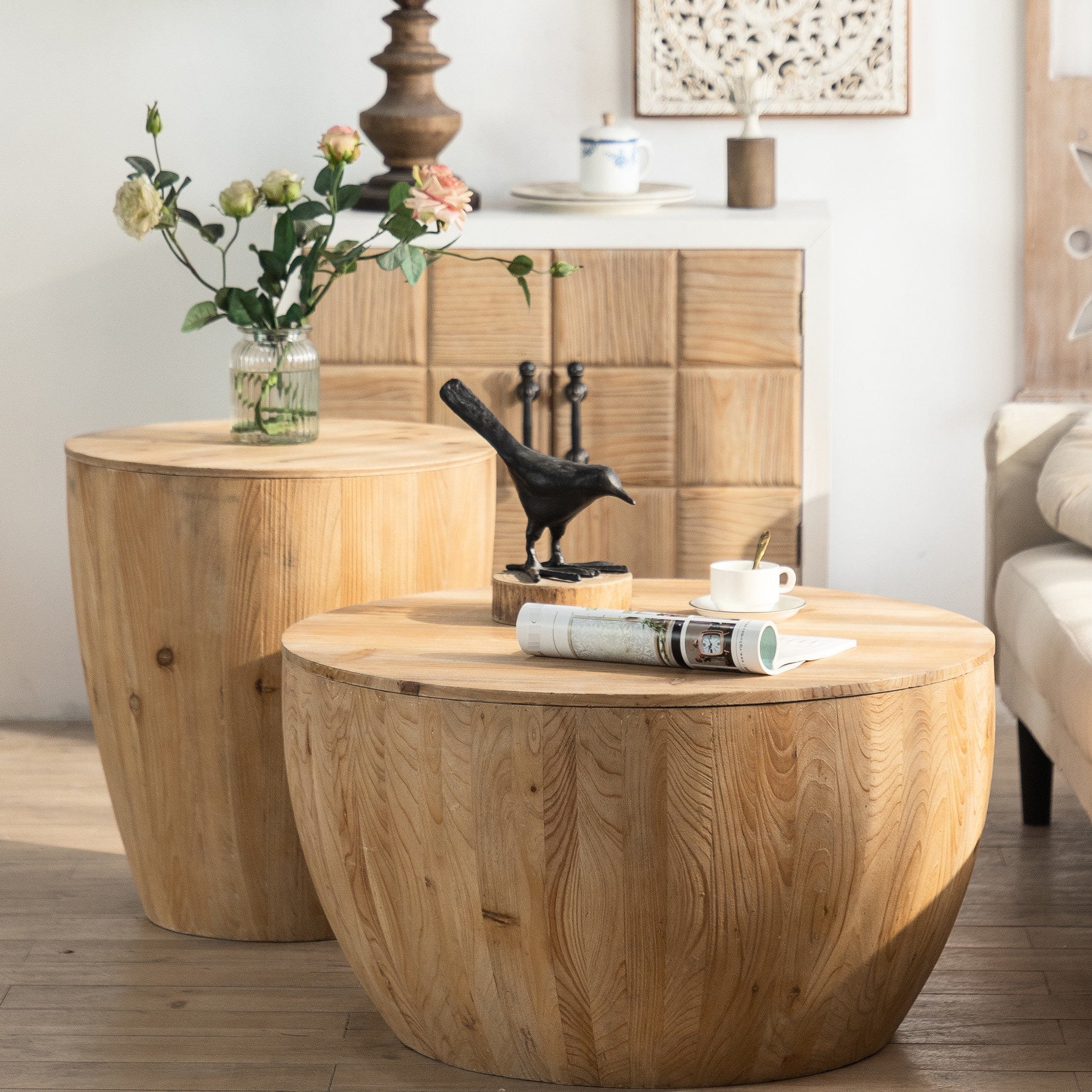 Natural-colored Bucket Tables, Stable with Storage - Easy to Maintain ...
