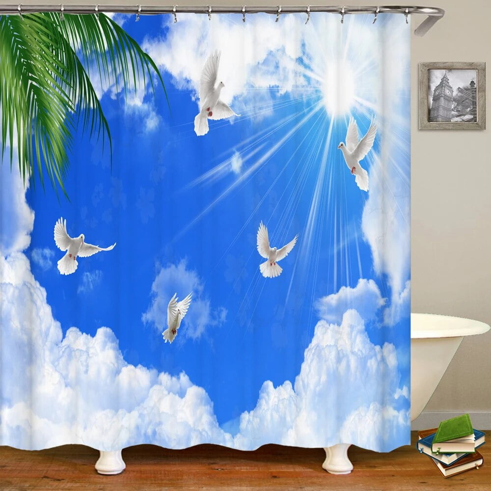 Natural landscape Blue Sky White Clouds Shower Curtains Bathroom ...