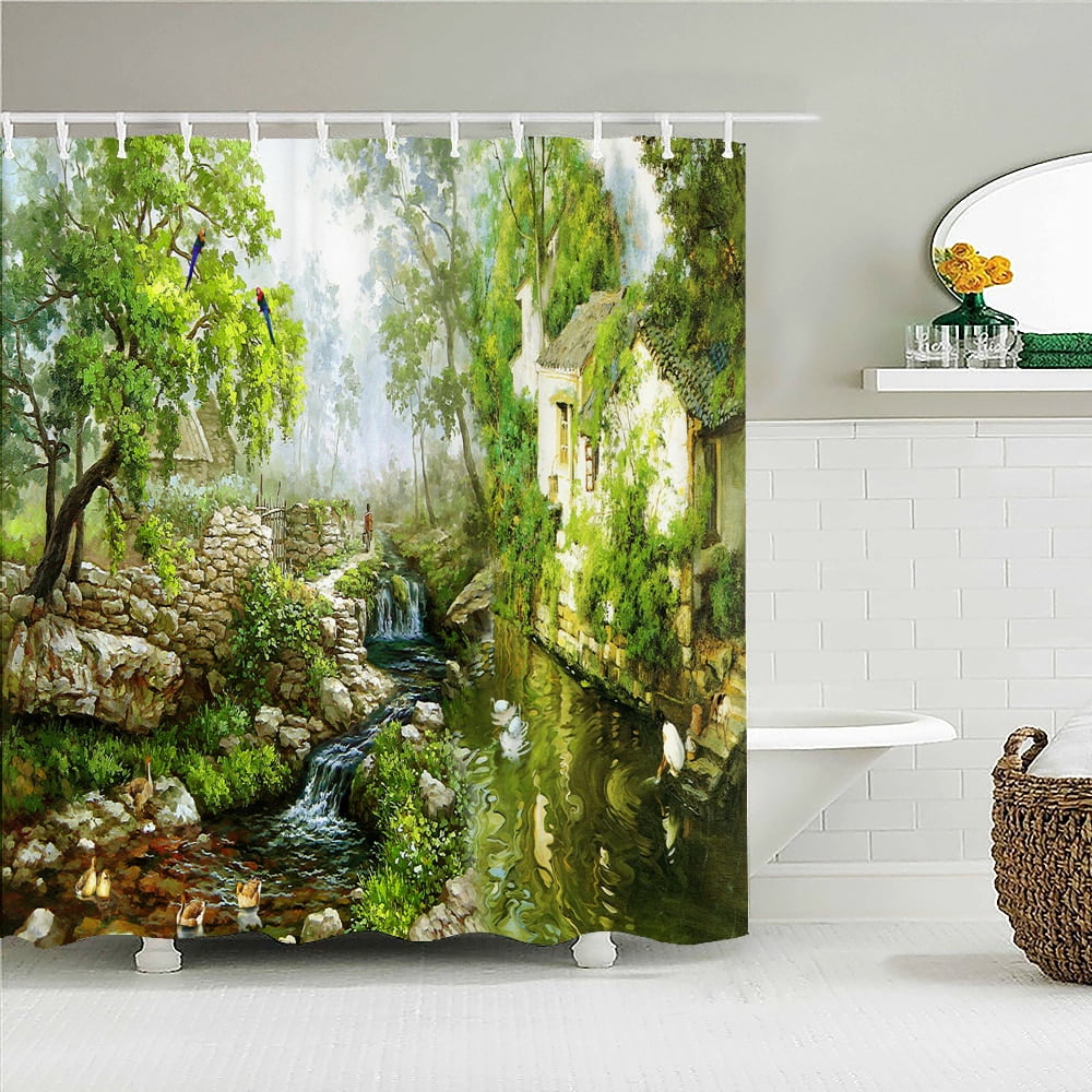 Natural landscape Shower Curtain Decor Waterproof Fabric Bathroom ...