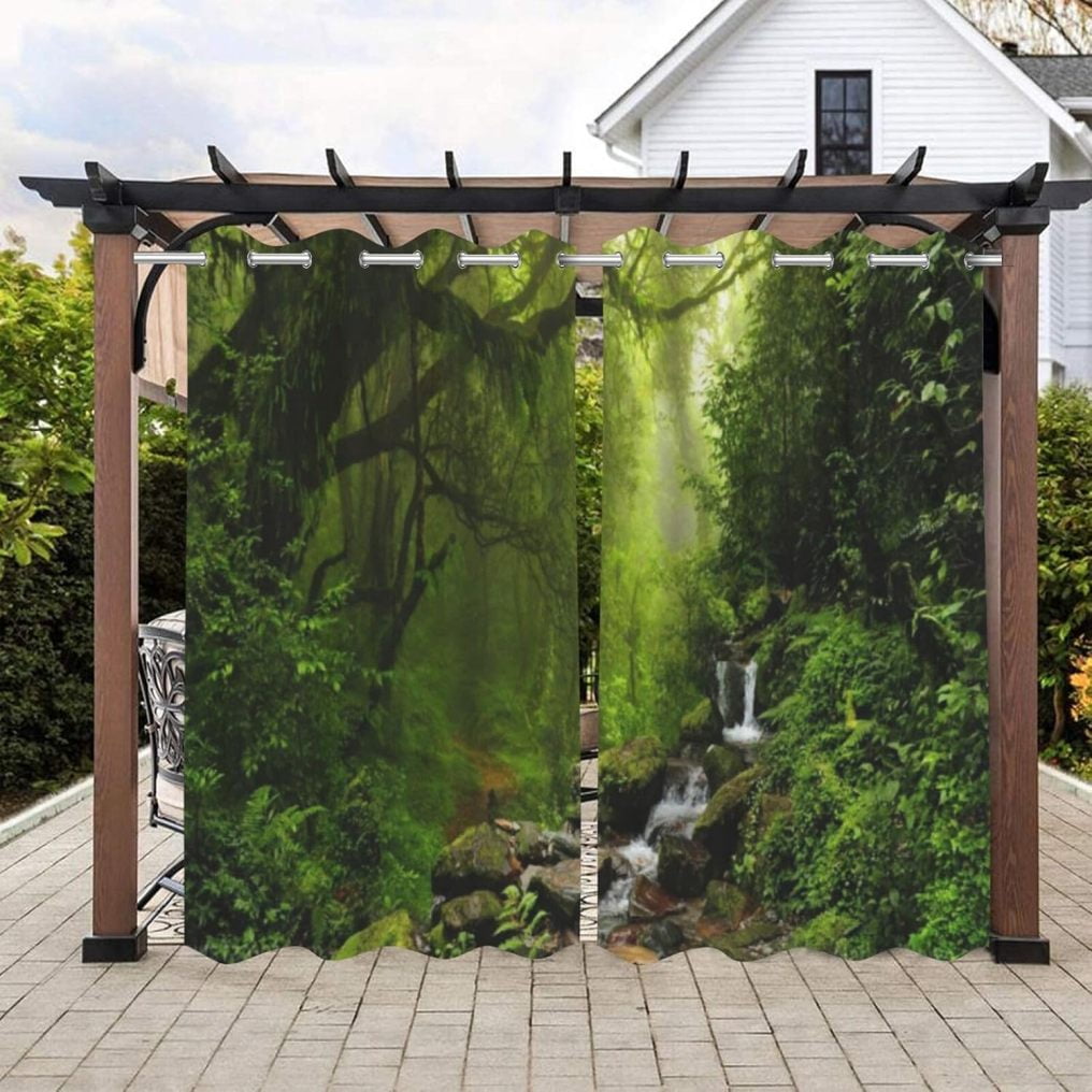 Natural landscape theme Outdoor Curtains for Patio Waterproof,forest ...
