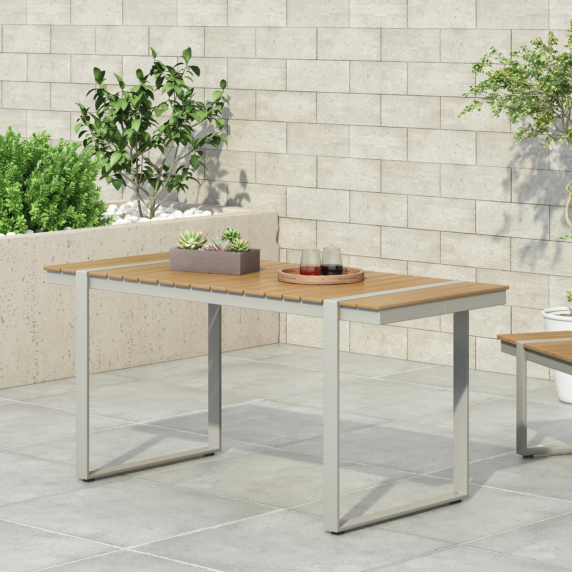 Natural - looking faux wood - Fits 4 - 6 chairs - Patio buffet setup ...