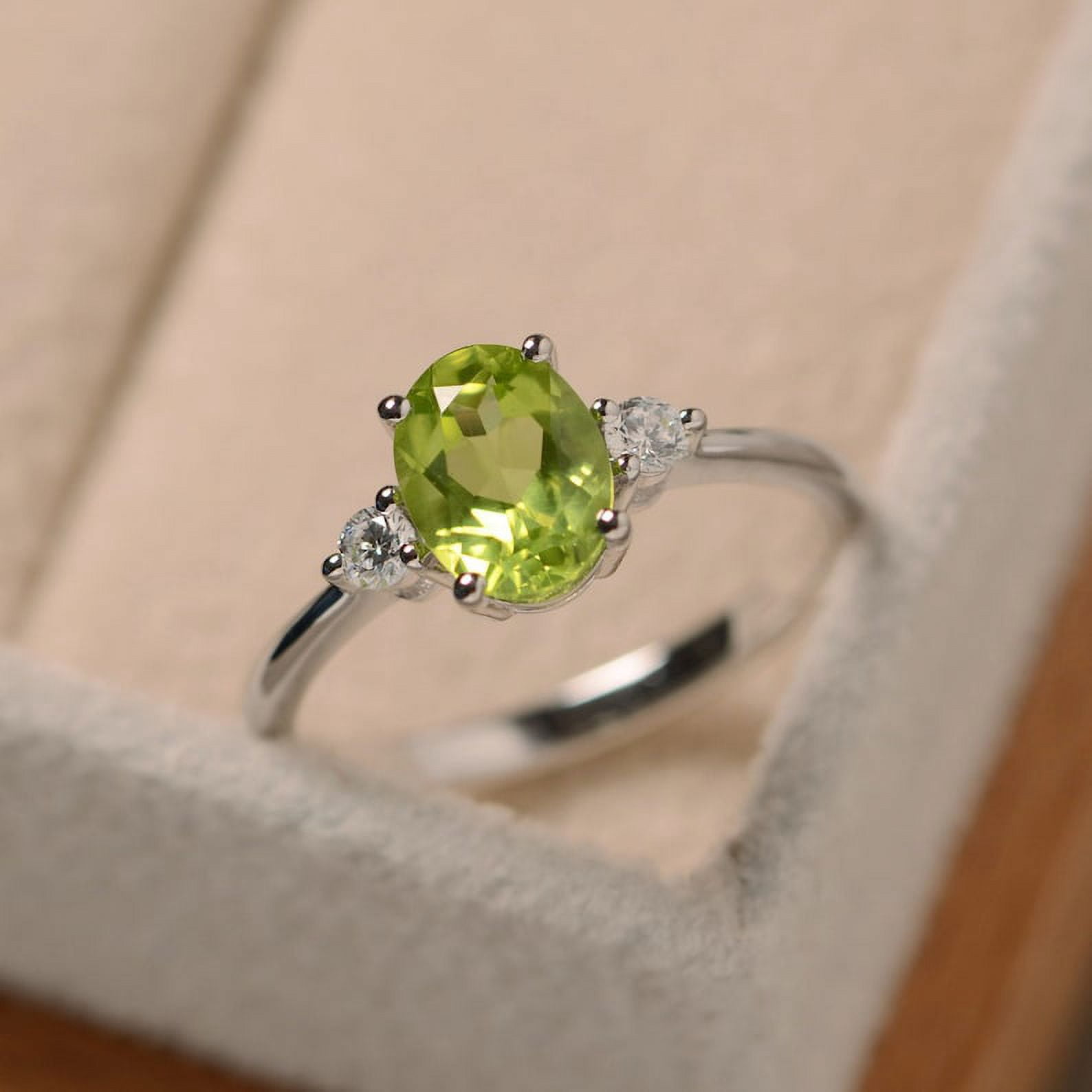 Natural peridot ring silver, oval gemstone, August birthstone,cocktail ...