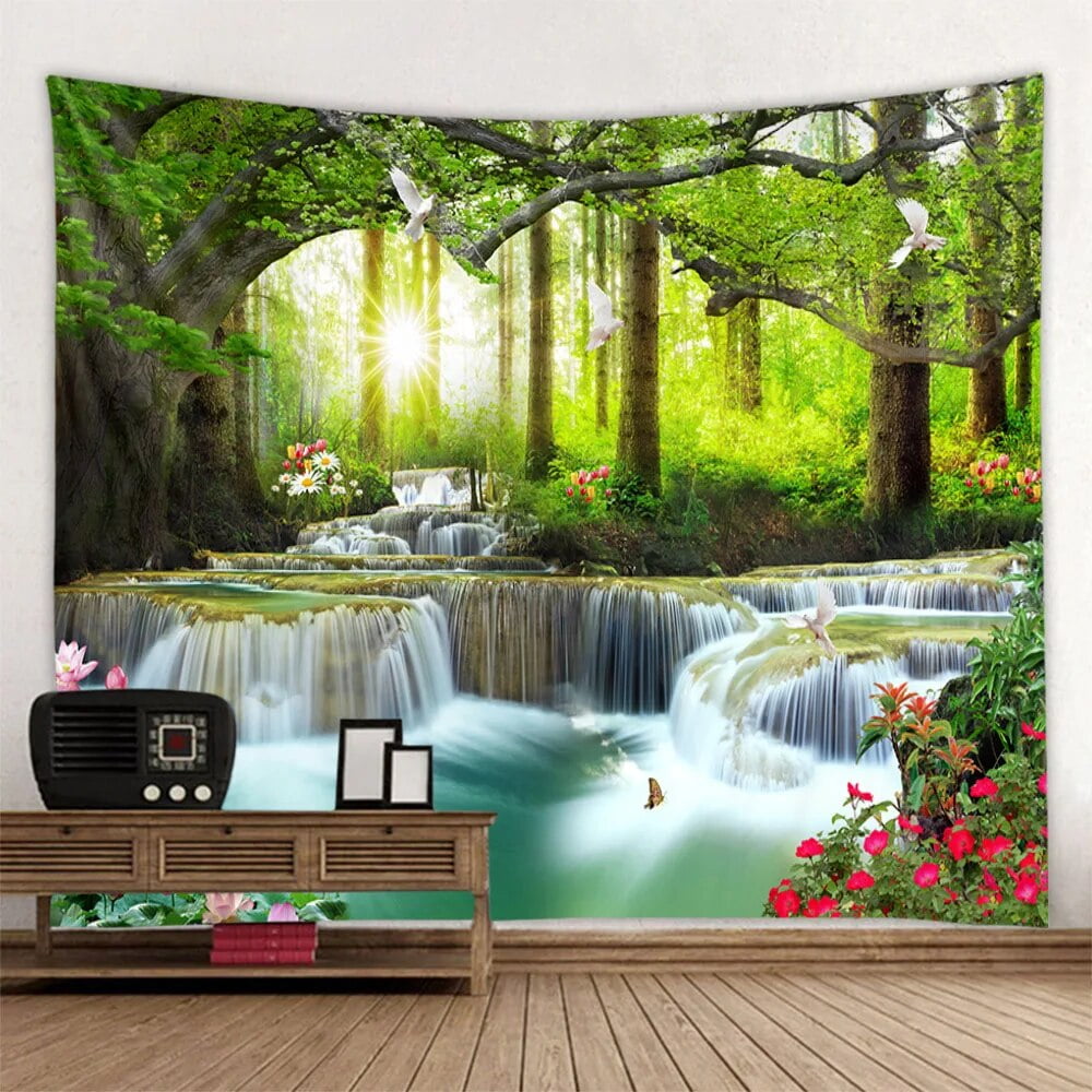 Natural Scenery Tapestry 3d Forest Waterfall Landscape Wall Hanging
