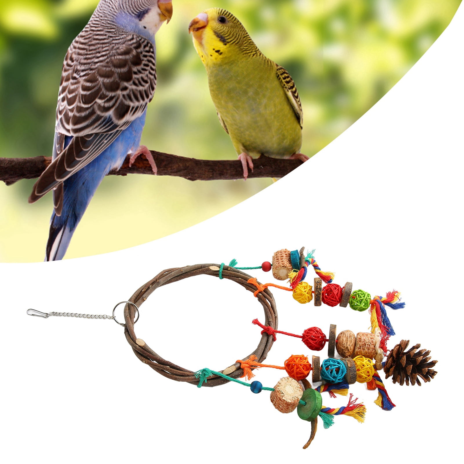 Natural Swing Toy With Rattan Balls Corn Cobs & Pine Cones For Chewing ...