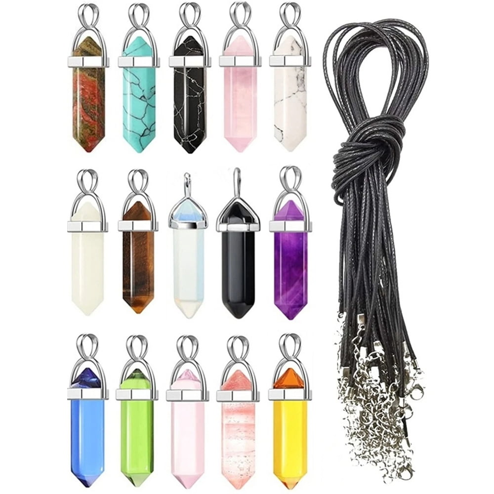 Natural stone crystal hexagonal column pendant double pointed pendulum ...
